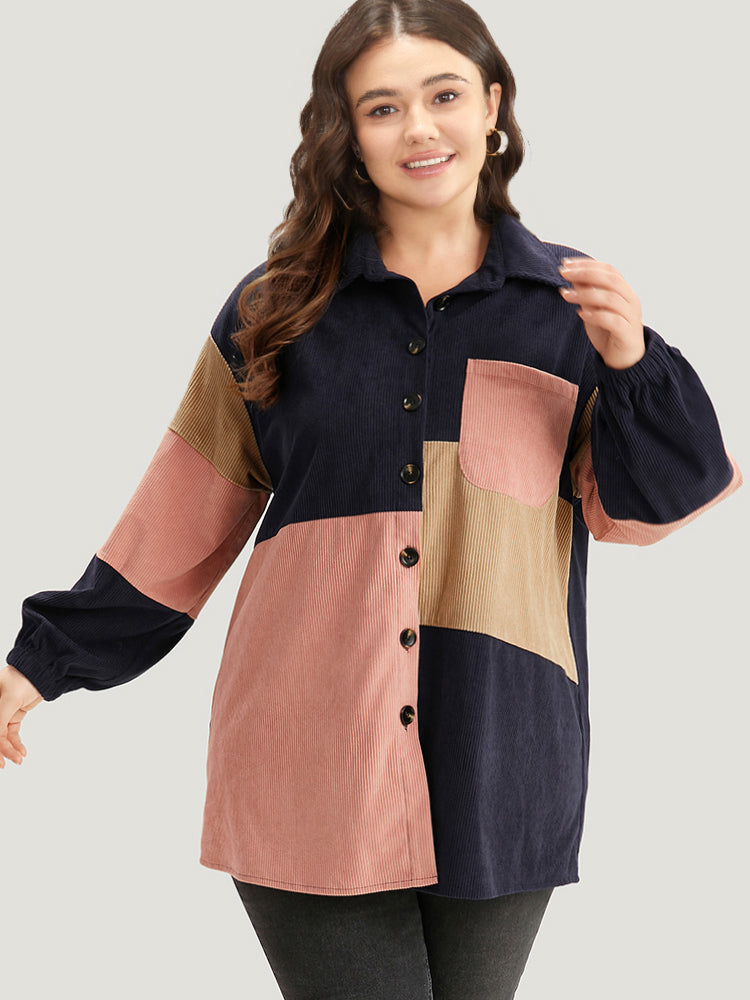 Plus Size Coats | Colorblock Contrast Patchwork Pocket Button Through Jacket | BloomChic