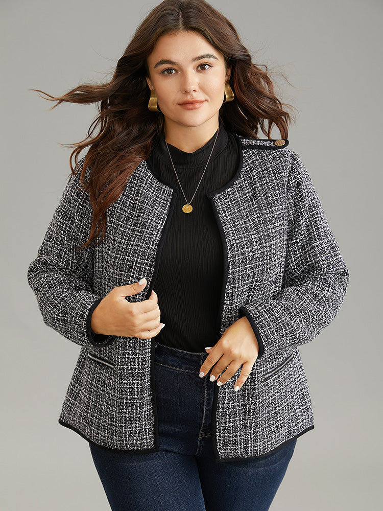 Plus Size Jackets | Tweed Pocket Button Detail Jacket | BloomChic