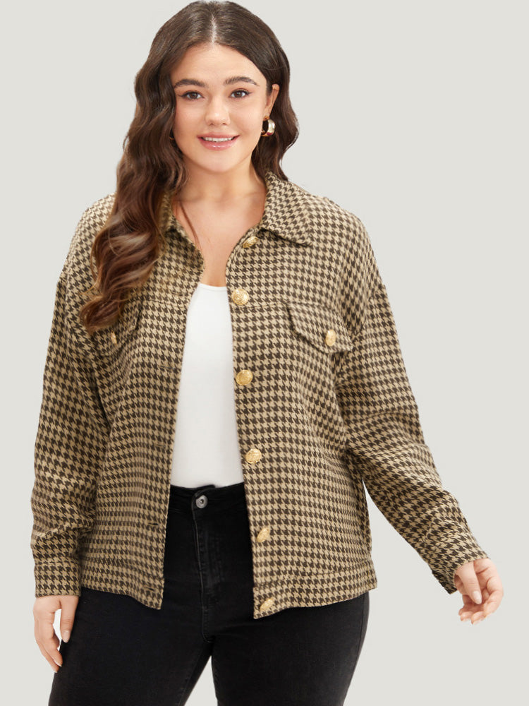 Plus Size Jackets | Houndstooth Pocket Metal Detail Jacket | BloomChic