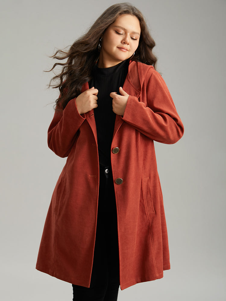Plus Size Coats | Solid Belted Button Up Hooded Coat | BloomChic