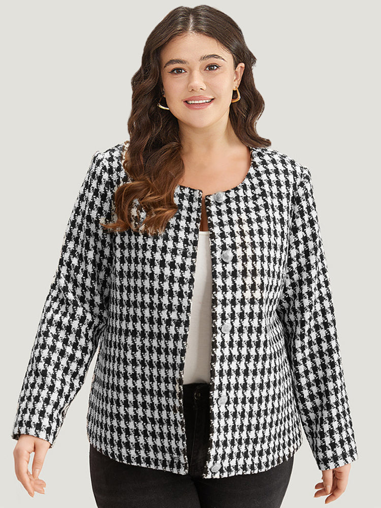 Houndstooth Button Through Blazer – BloomChic
