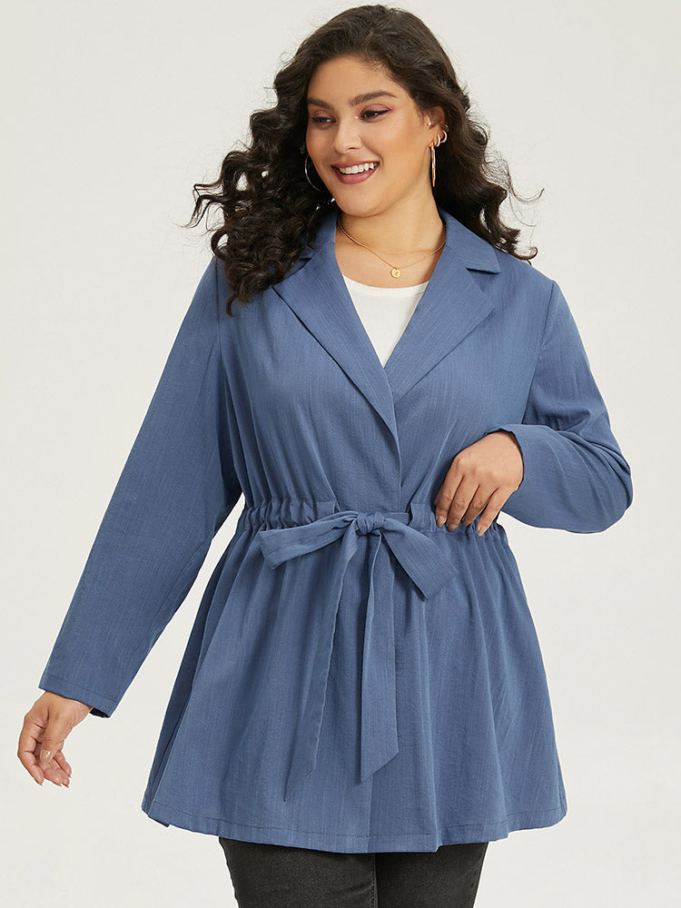 Plus Size Coats | Plain Drawstring Knot Gathered Coat | BloomChic