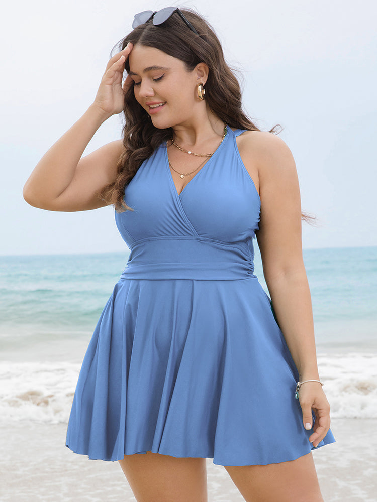 Solid Ruffle Hem Empire Waist Halter Neck Swim Dress – BloomChic