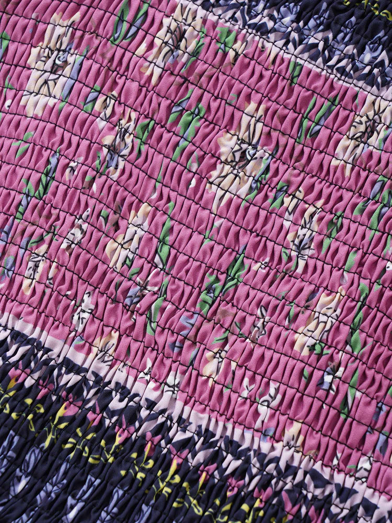 Ditsy Floral Shirred Patchwork Ruffle Sleeve Dress – BloomChic