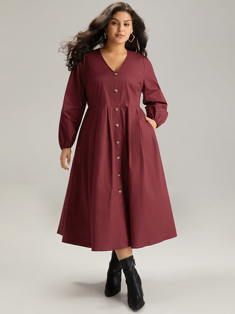 Cotton Button Detail Elastic Cuffs Dress – BloomChic