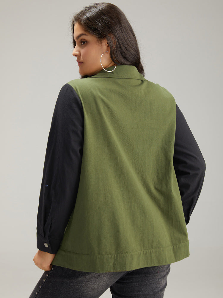 Contrast Lapel Collar Pocket Zipper Fly Coat – BloomChic