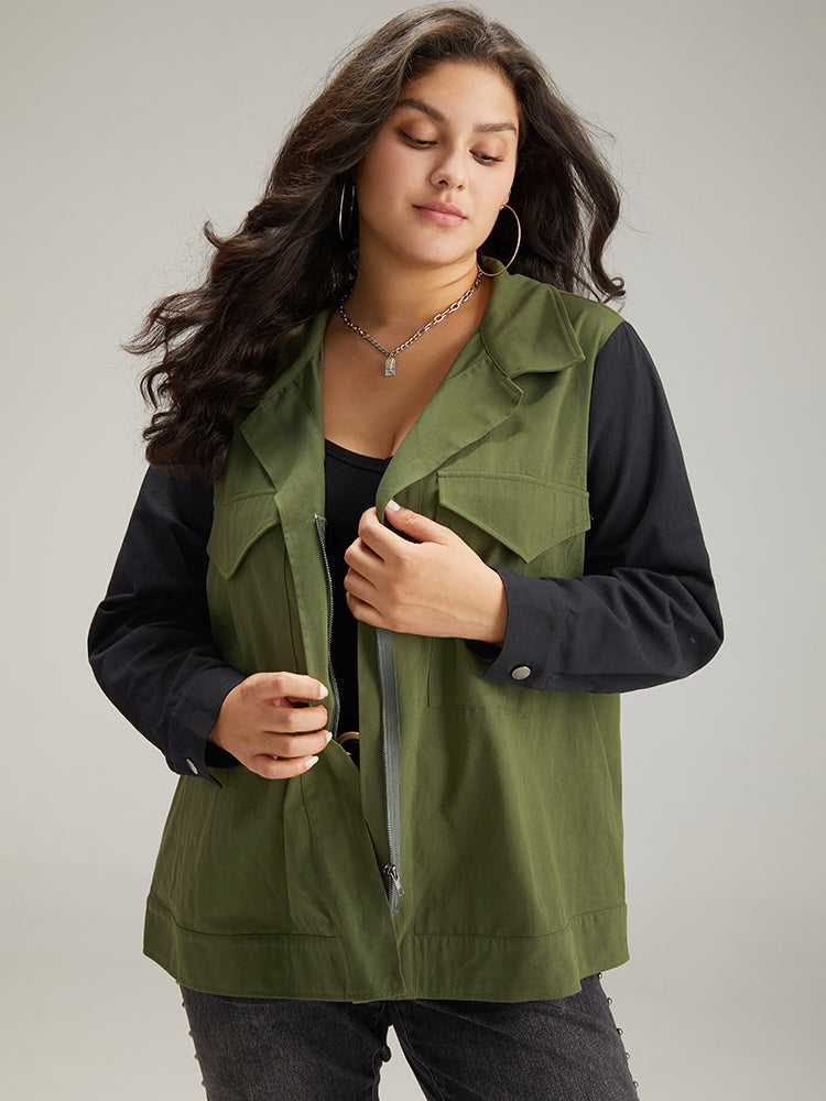 Contrast Lapel Collar Pocket Zipper Fly Coat – BloomChic