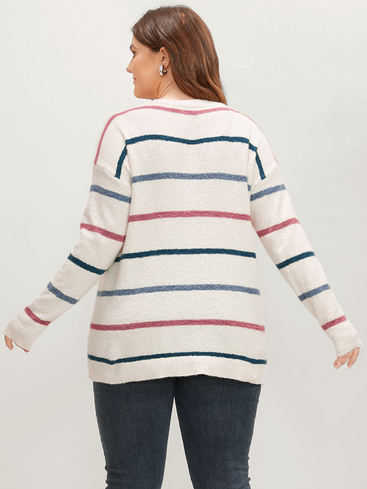 Striped Contrast Super Soft Knit V Neck Fluffy Knit Top – BloomChic