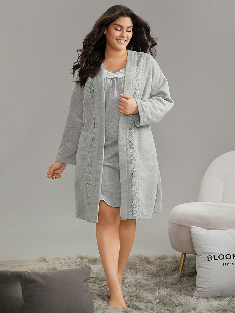 Contrast Guipure Lace Belted Drop Shoulder Sleep Robe – BloomChic