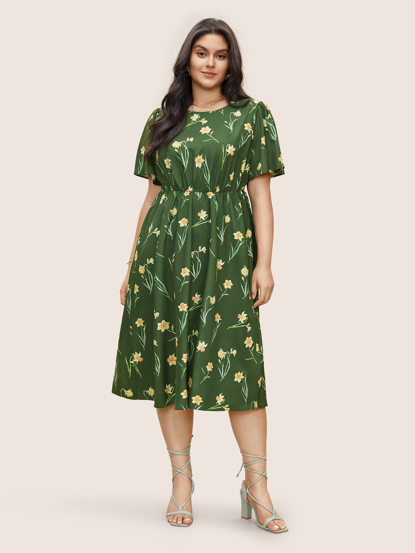 Floral Print Gathered Elastic Waist Midi Dress – BloomChic