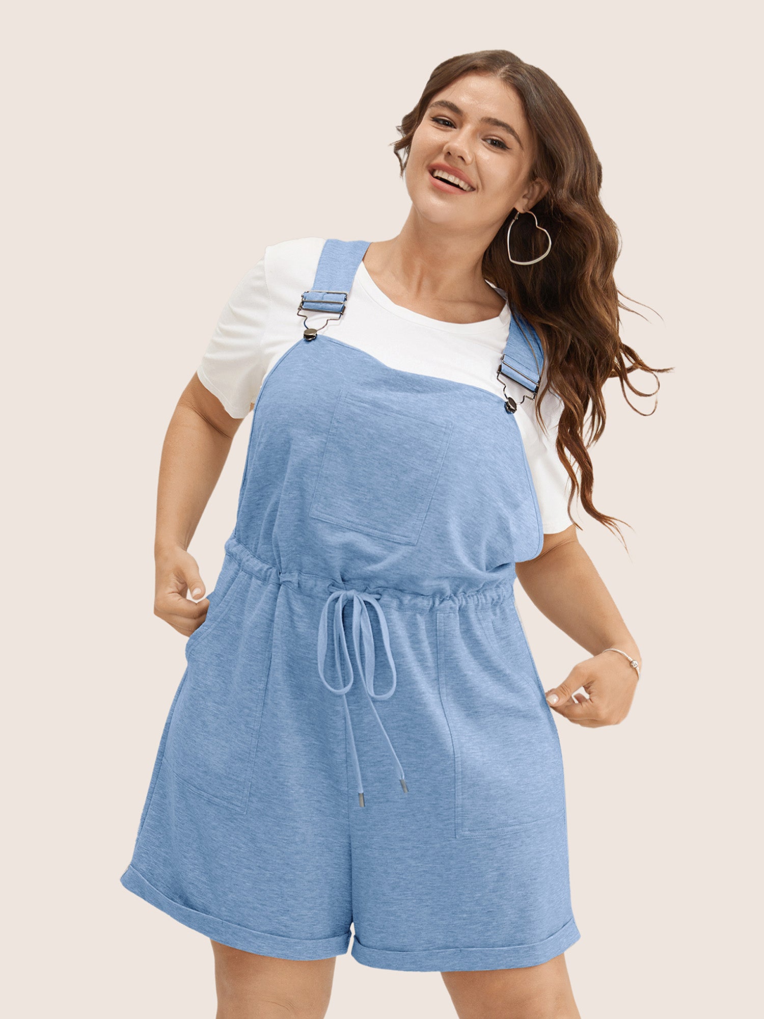Solid Pocket Drawstring Overall Romper – BloomChic