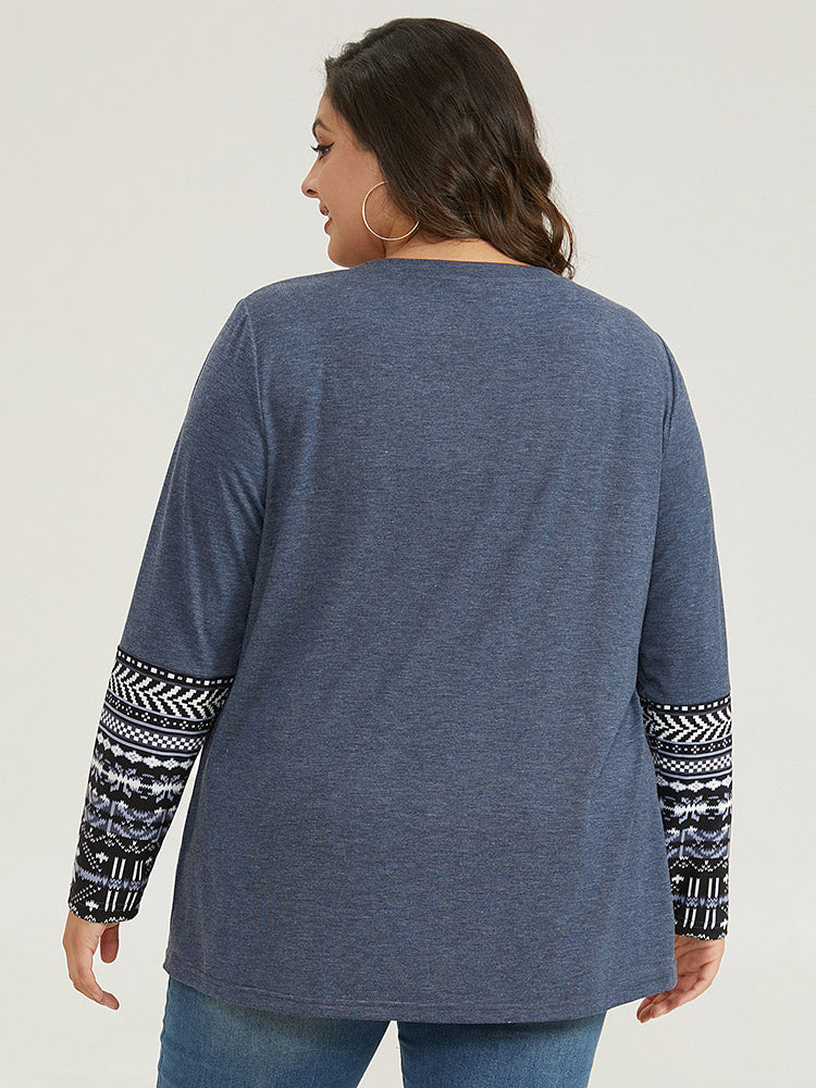 Boho Print Round Neck Gathered T-shirt – BloomChic