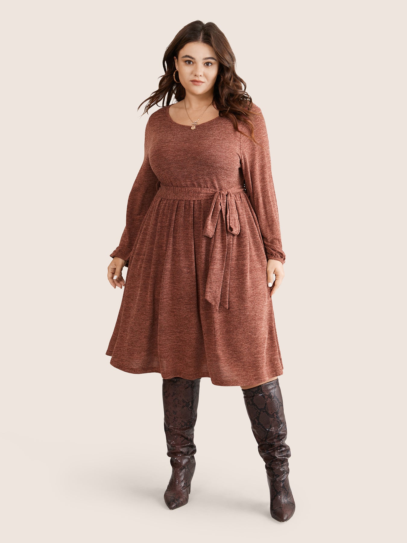Solid Belted Elastic Cuffs Jacquard Dress – BloomChic