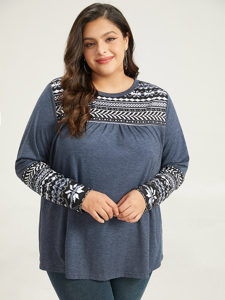 Boho Print Round Neck Gathered T-shirt – BloomChic