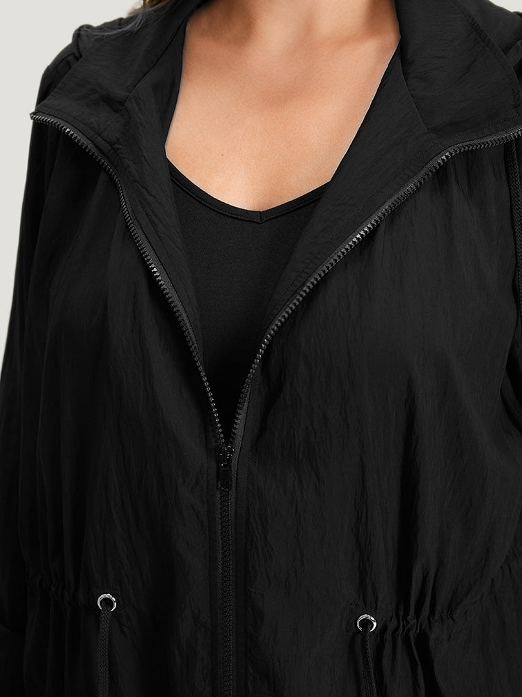 Plain Hooded Zipper Drawstring Tab Sleeve Coat – BloomChic