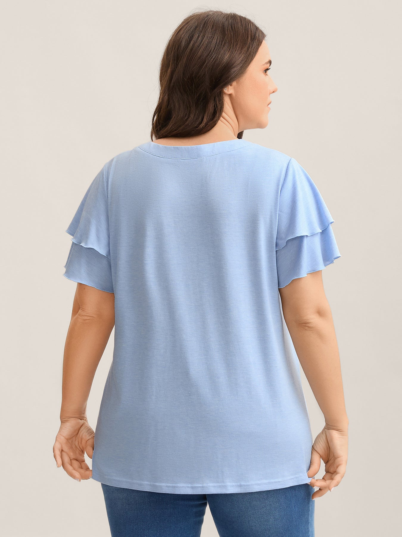 Layered Lotus Leaf Sleeve Plain T-Shirt – BloomChic