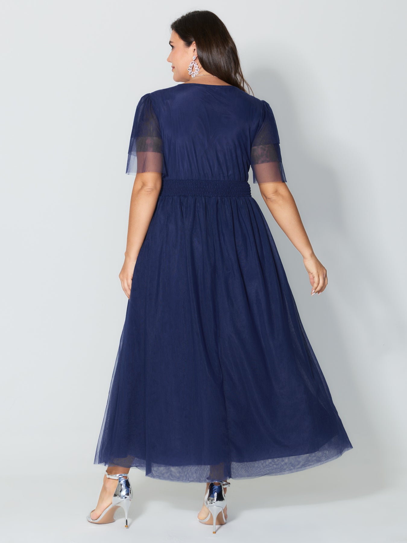 Rhinestone Triangular Mesh Cinched-Waist Maxi Dress – BloomChic