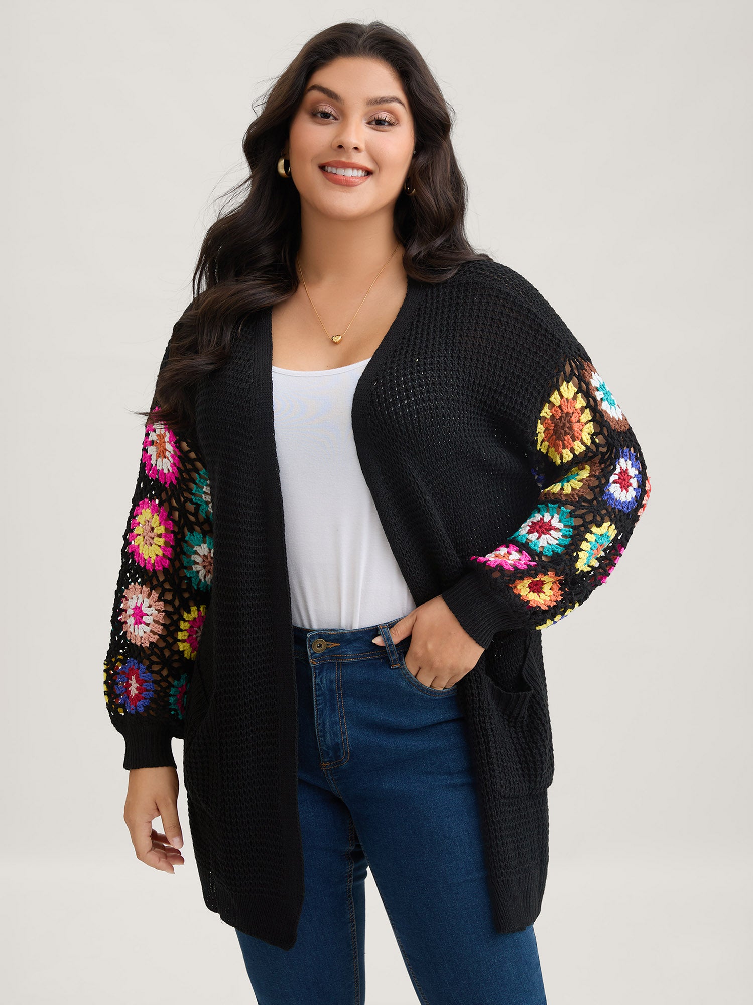 Crochet Floral Drop Shoulder Cut Out Cardigan – BloomChic