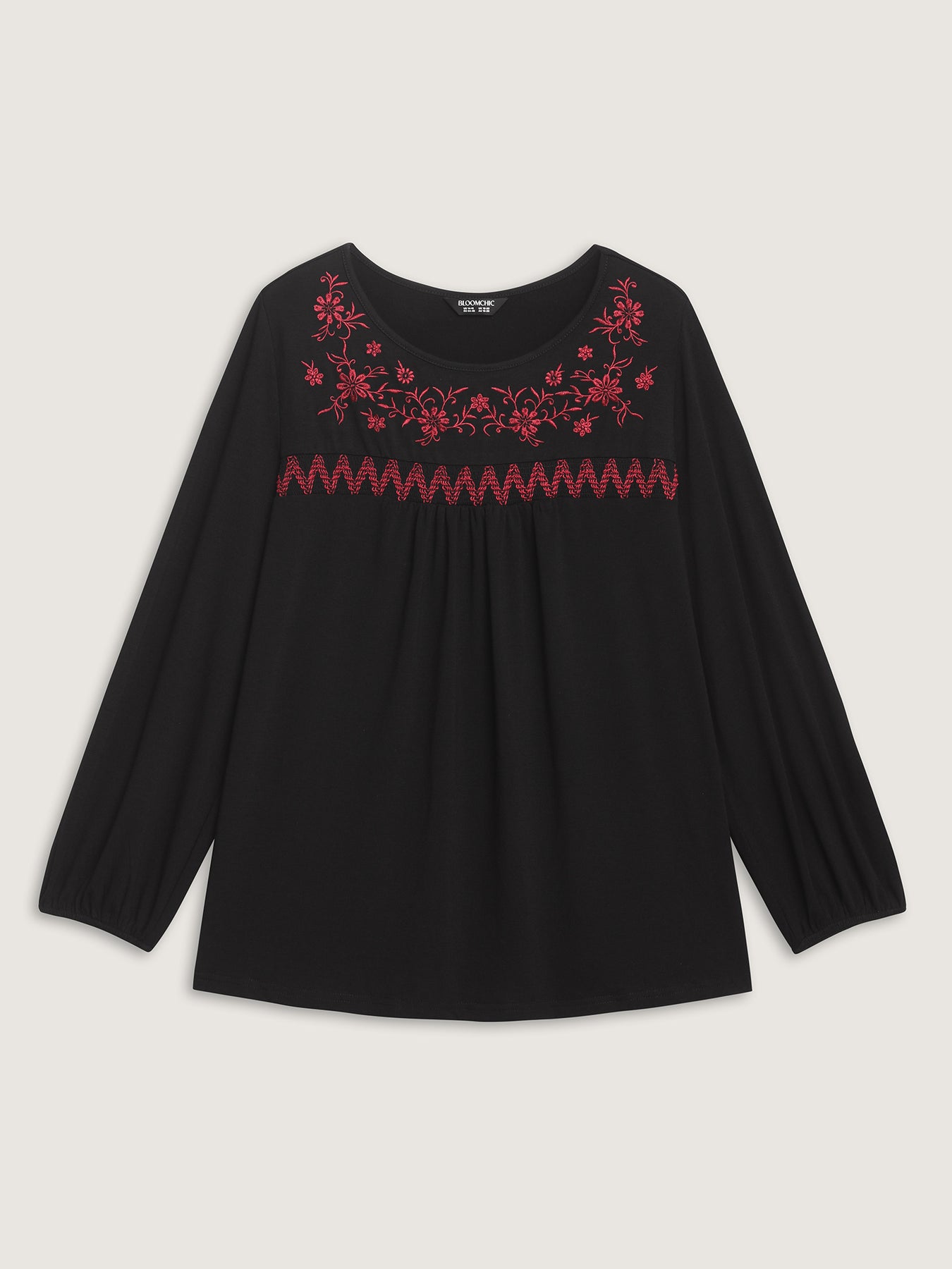 Floral Embroidery Neckline Shirred Knit Top – BloomChic