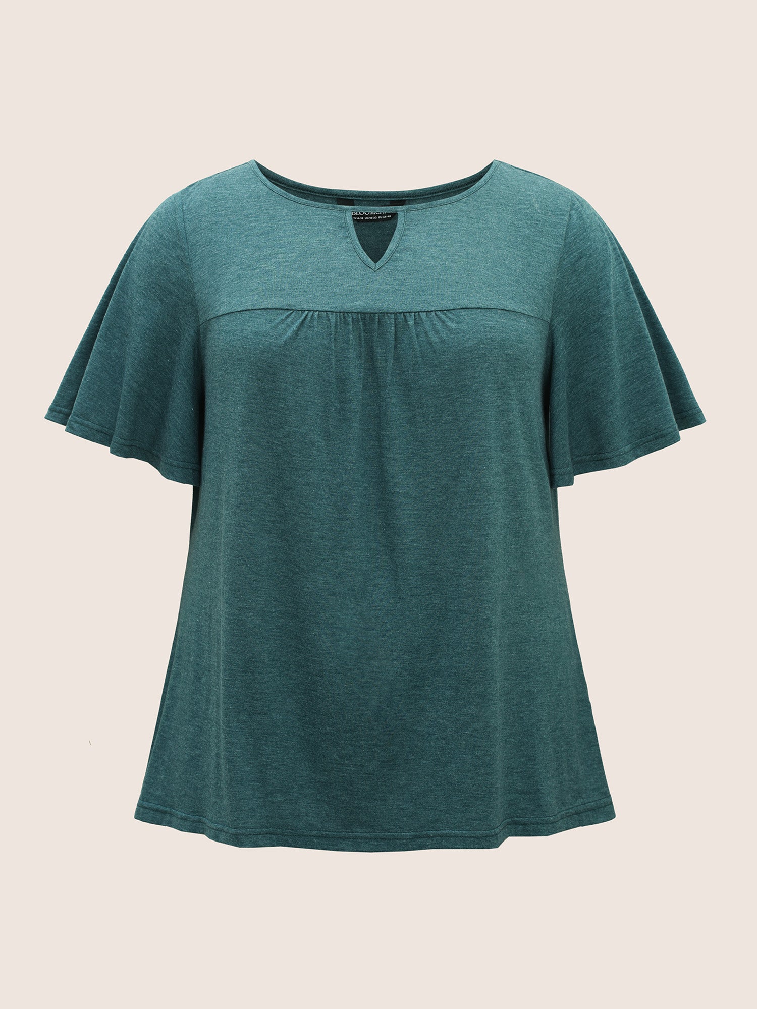 Plain Ruffle Sleeve Keyhole Gathered Crew Neck T-shirt – BloomChic