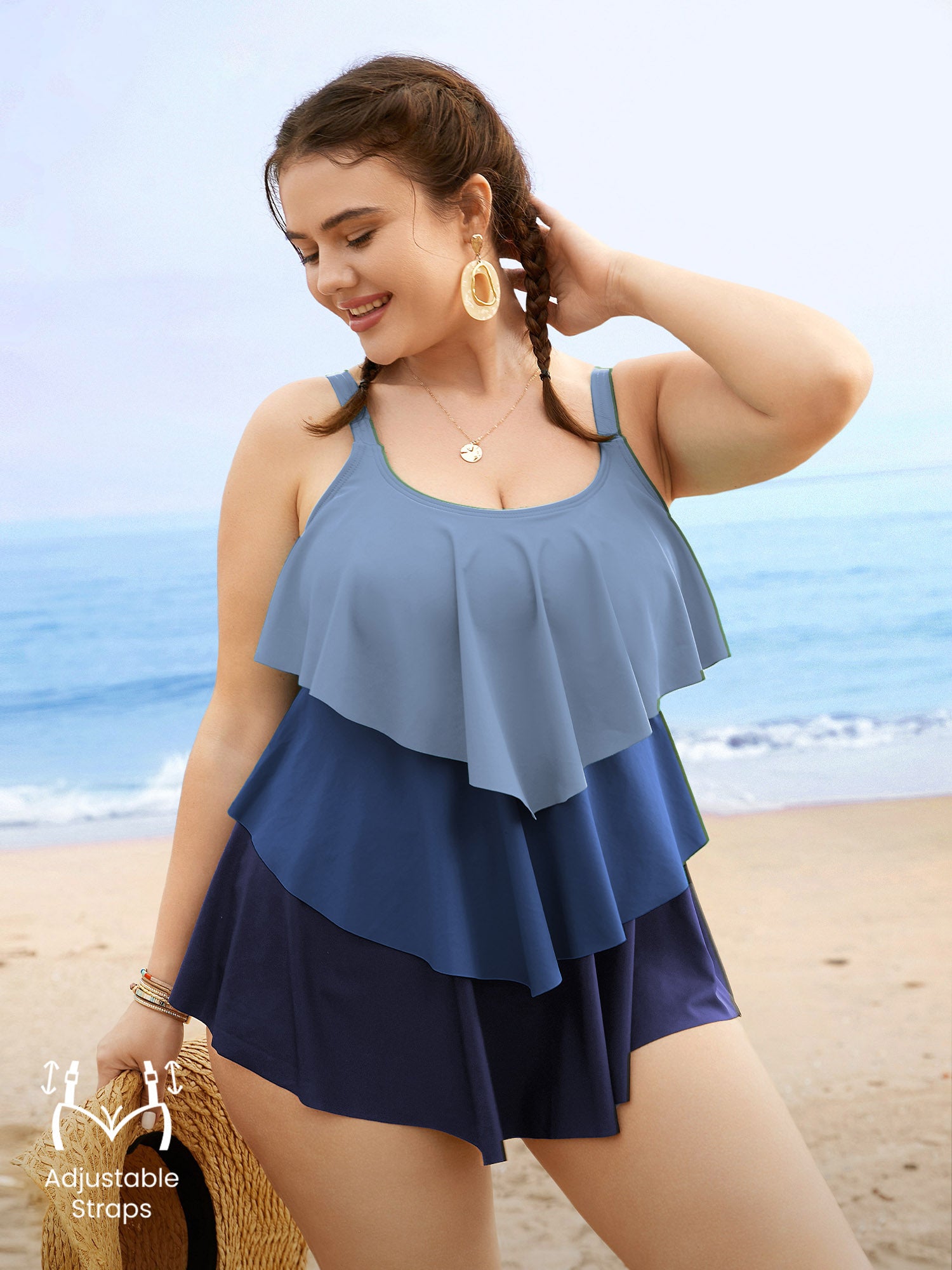 Colorblock Contrast Ruffle Layered Hem Tankini Top – BloomChic