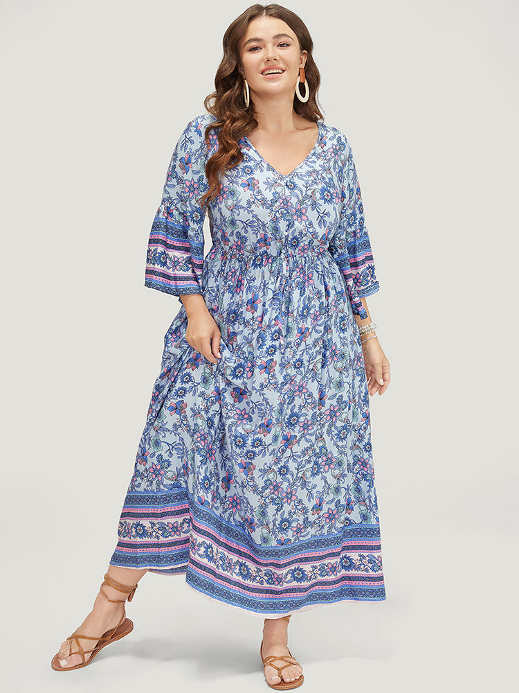 Plus Size Dresses | Bandana Flounce Sleeve Knot Button Detail Ruffle ...