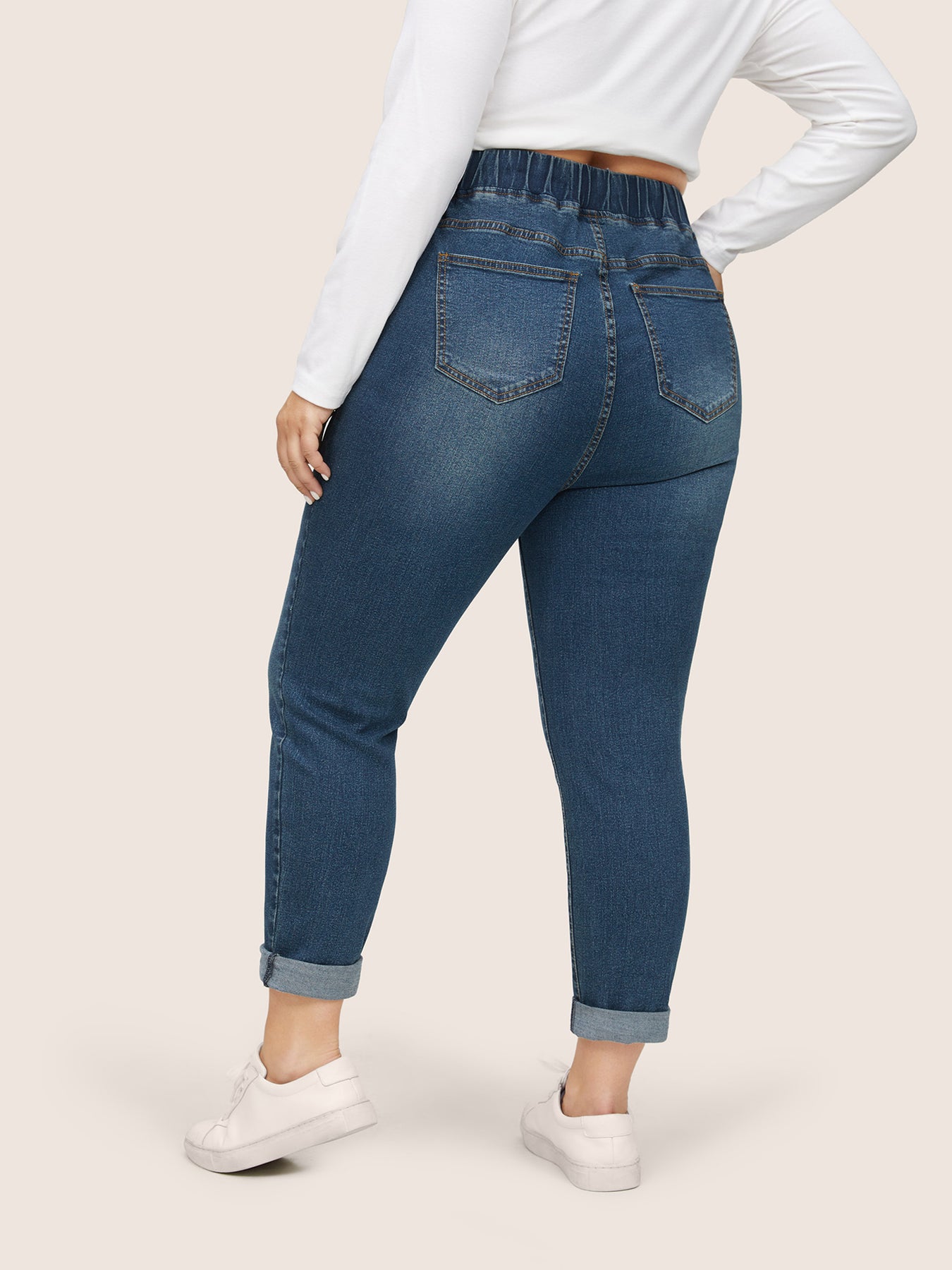 Drawstring Elastic Waist Roll Hem Jeans – BloomChic
