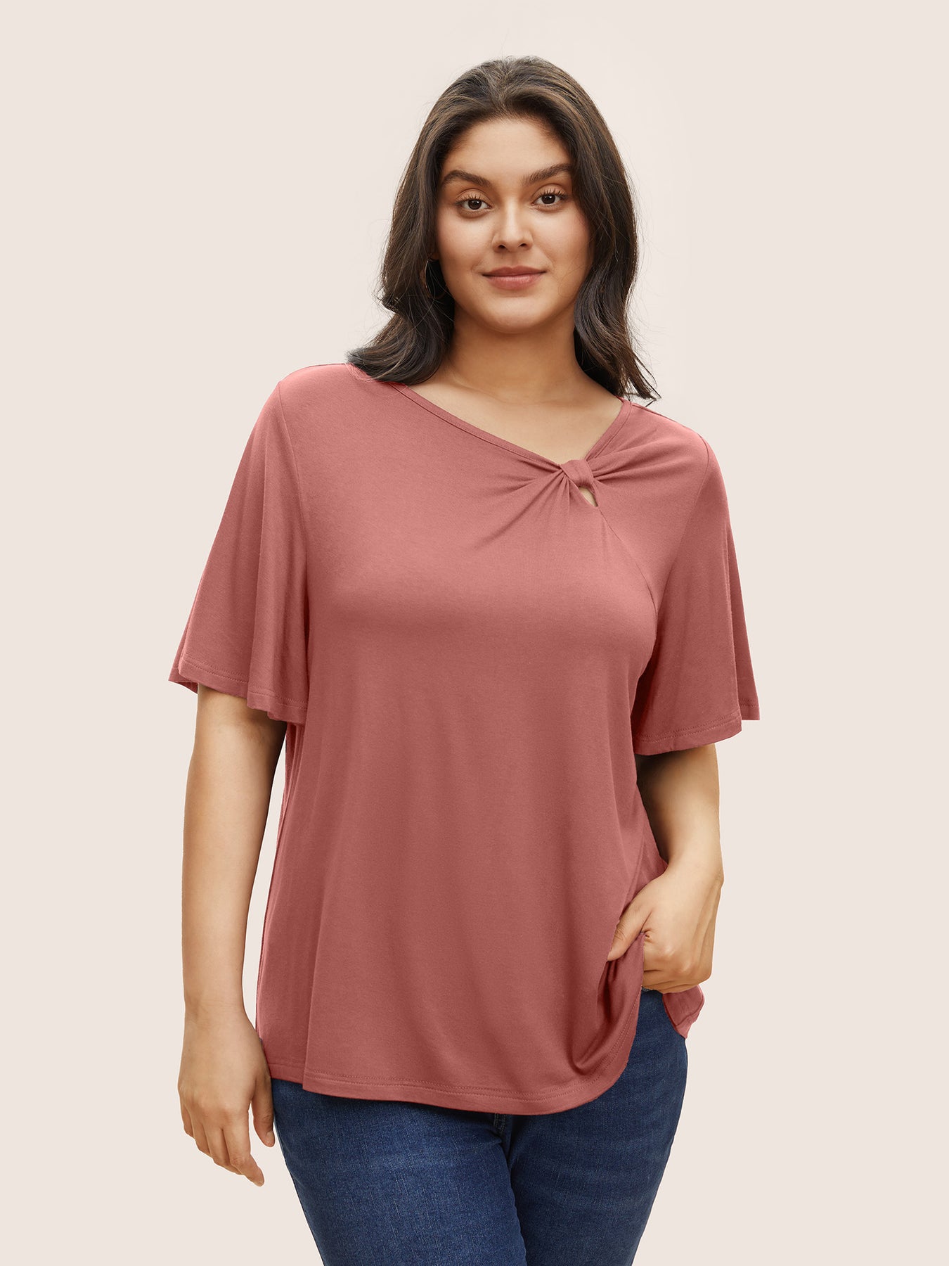 Plus Size T-shirts | Supersoft Essentials Twist Front Asymmetrical Neck ...