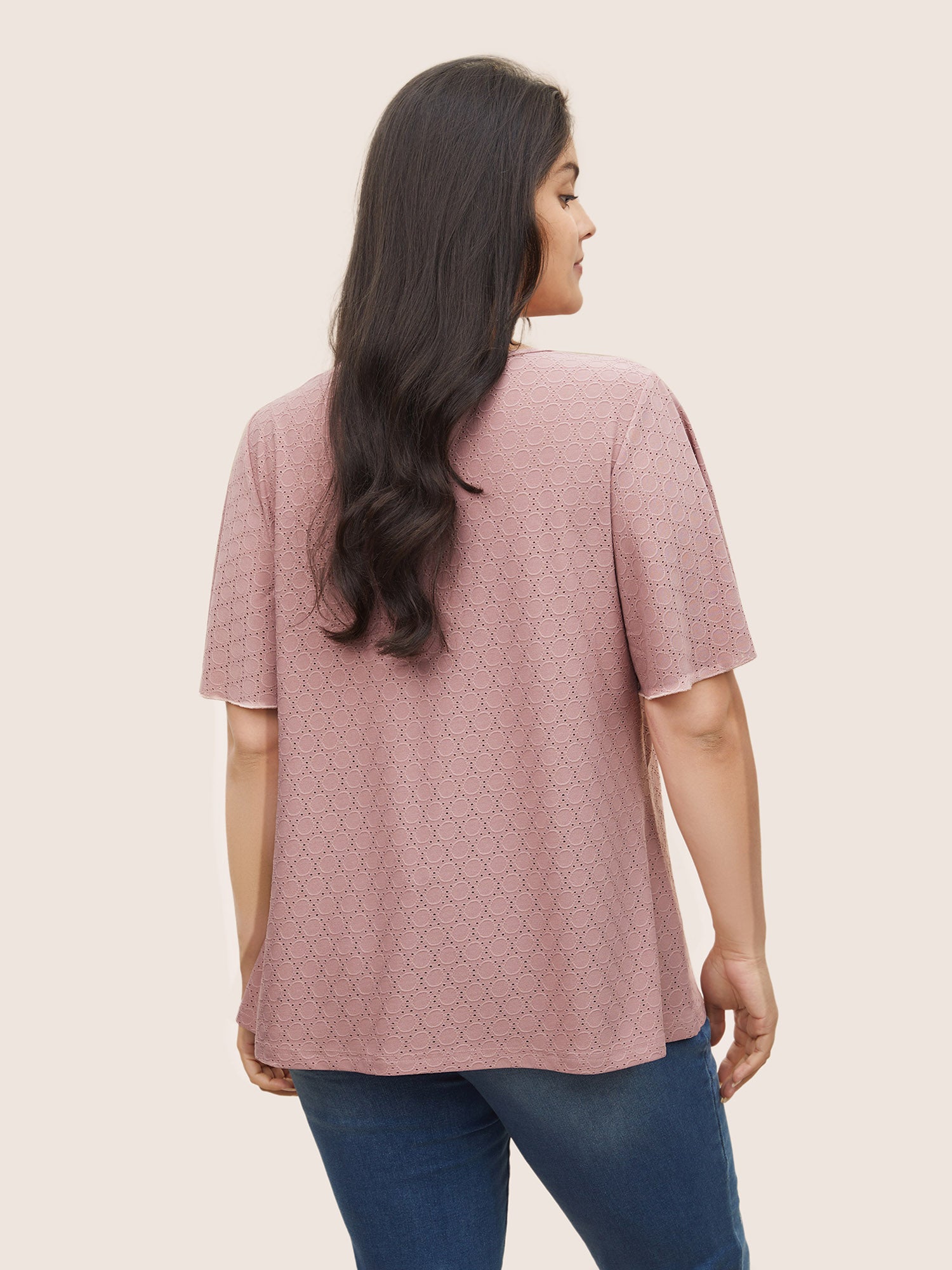 Plain Textured Geometric Flutter Sleeve T-shirt – BloomChic