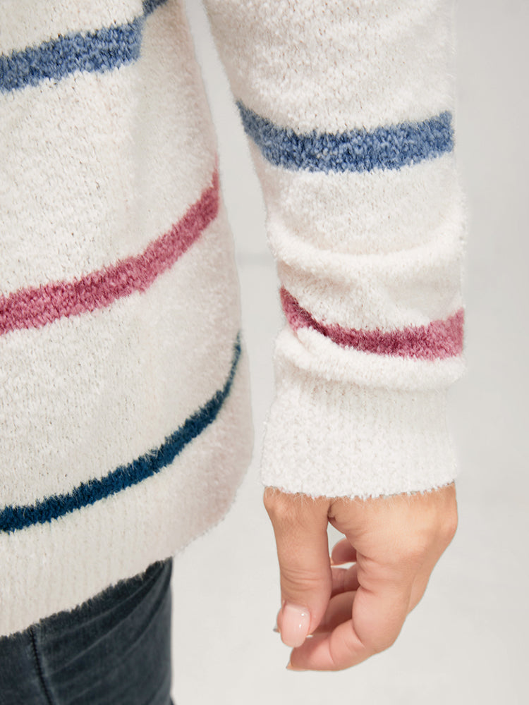 Striped Contrast Super Soft Knit V Neck Fluffy Knit Top – BloomChic