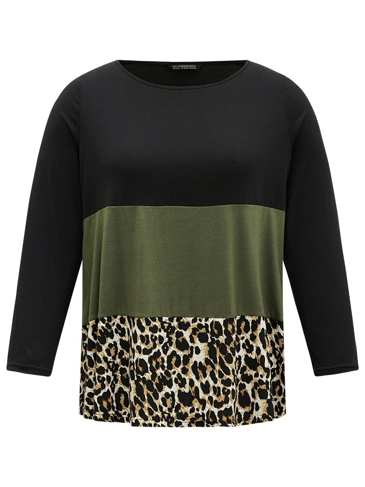 Colorblock Leopard Contrast Round Neck T-shirt – BloomChic