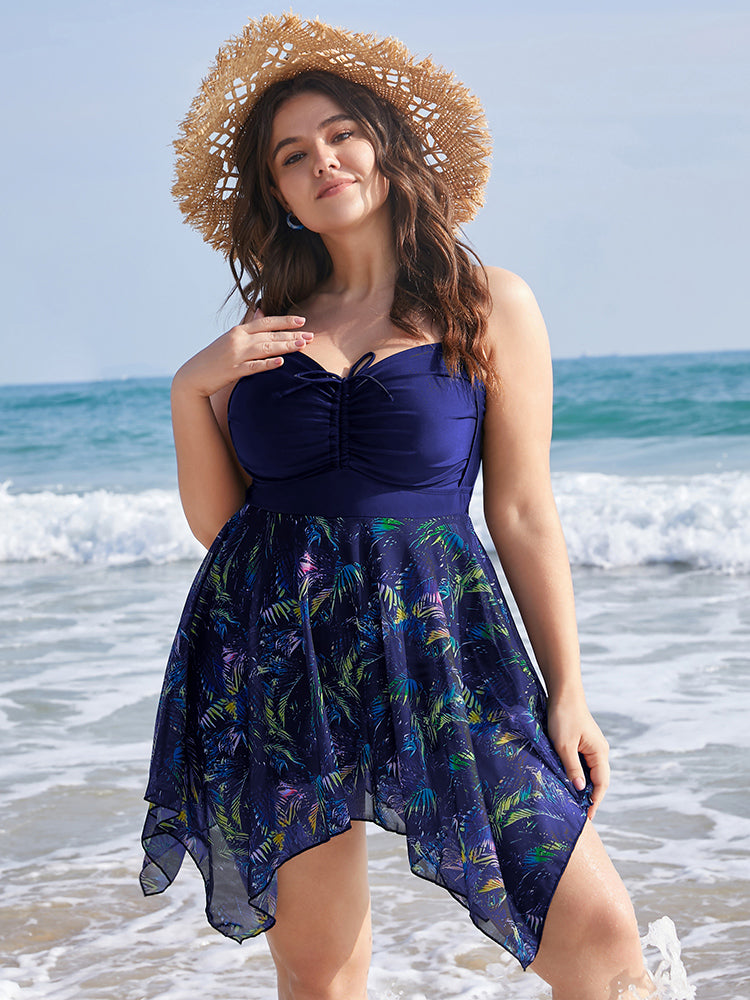 Tropical Ruched Ties Hanky Hem Crisscross Swim Dress – BloomChic