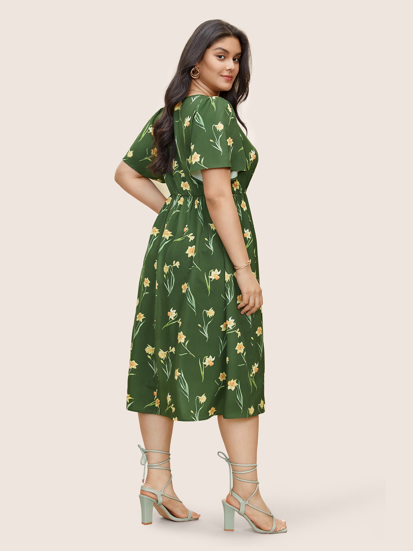 Floral Print Gathered Elastic Waist Midi Dress – BloomChic