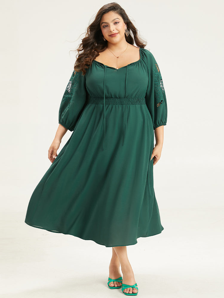 Plain Tie Neck Cut Out Shirred Dress – BloomChic