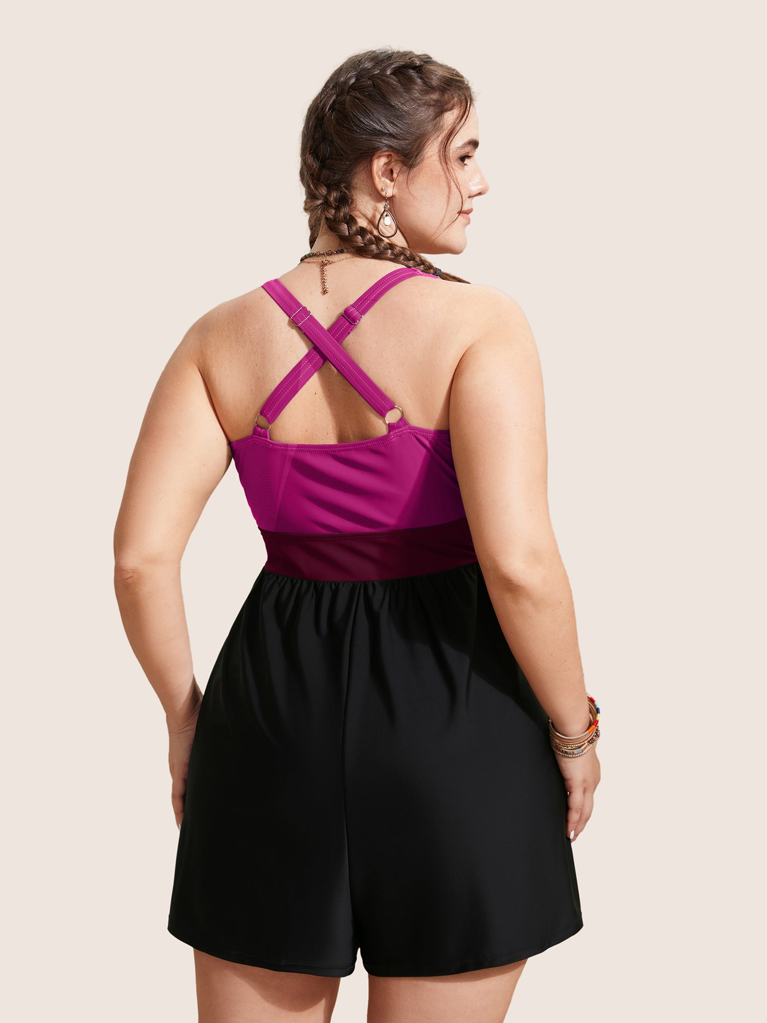Patchwork Contrast Crossover One Piece Swimsuit – BloomChic