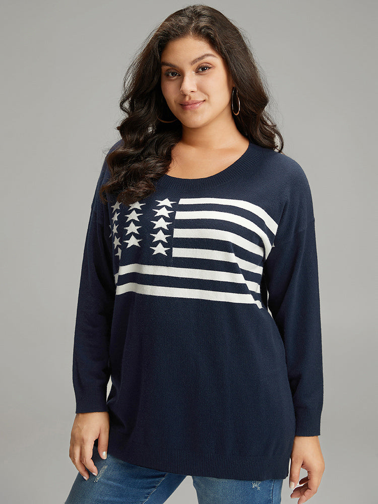 Plus Size Pullovers | Supersoft Essentials Flag Print Loose Pullover ...