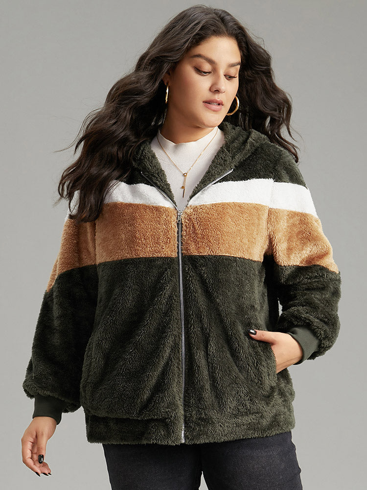 Colorblock Contrast Fuzzy Zipper Jacket – BloomChic