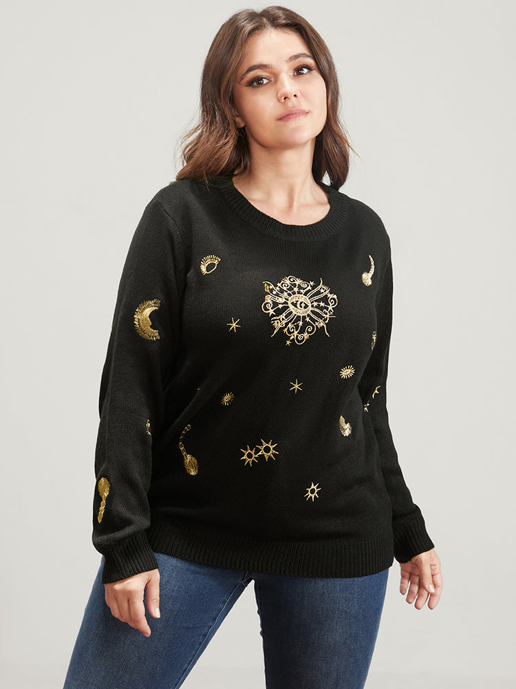 Halloween Moon And Star Pointelle Knit Embroidered Knit Top – BloomChic