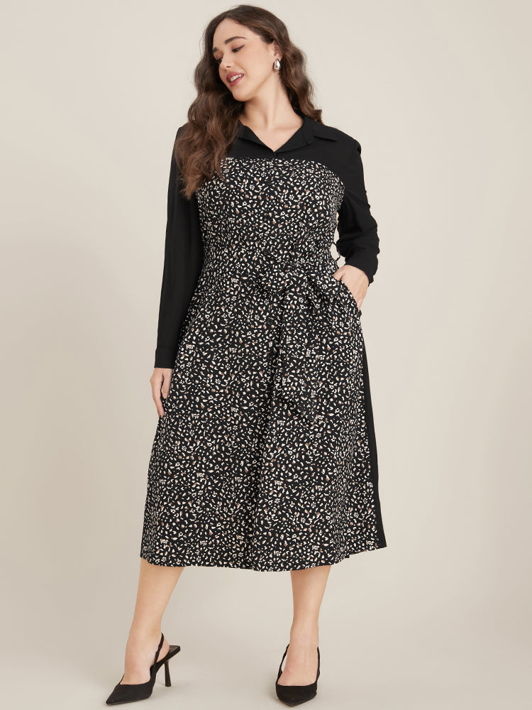 Leopard Patchwork Pocket Button Up Belted Split Dress – BloomChic