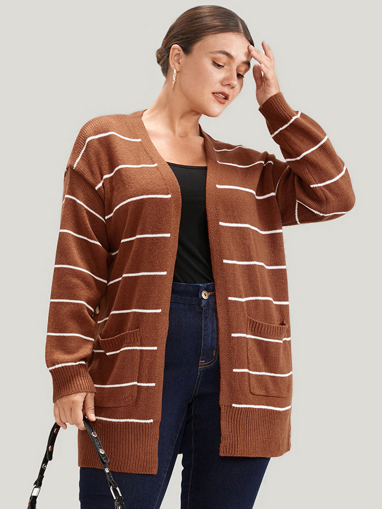 Striped Pointelle Knit Button Side Pocket Open Front Cardigan – BloomChic