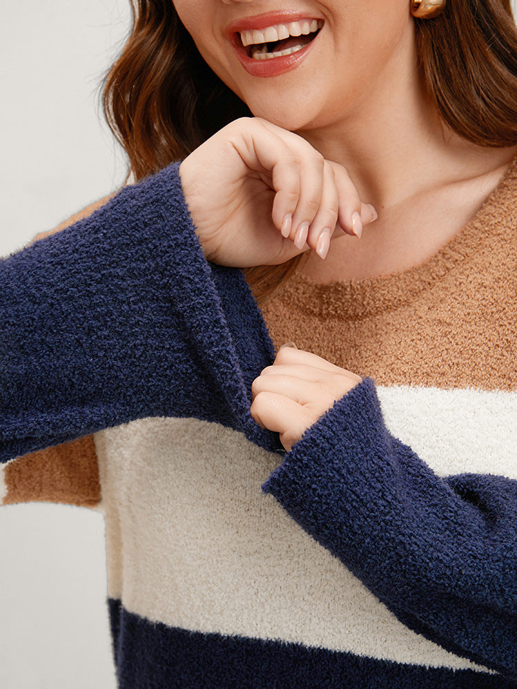 Colorblock Contrast Super Soft Knit Round Neck Knit Top – BloomChic