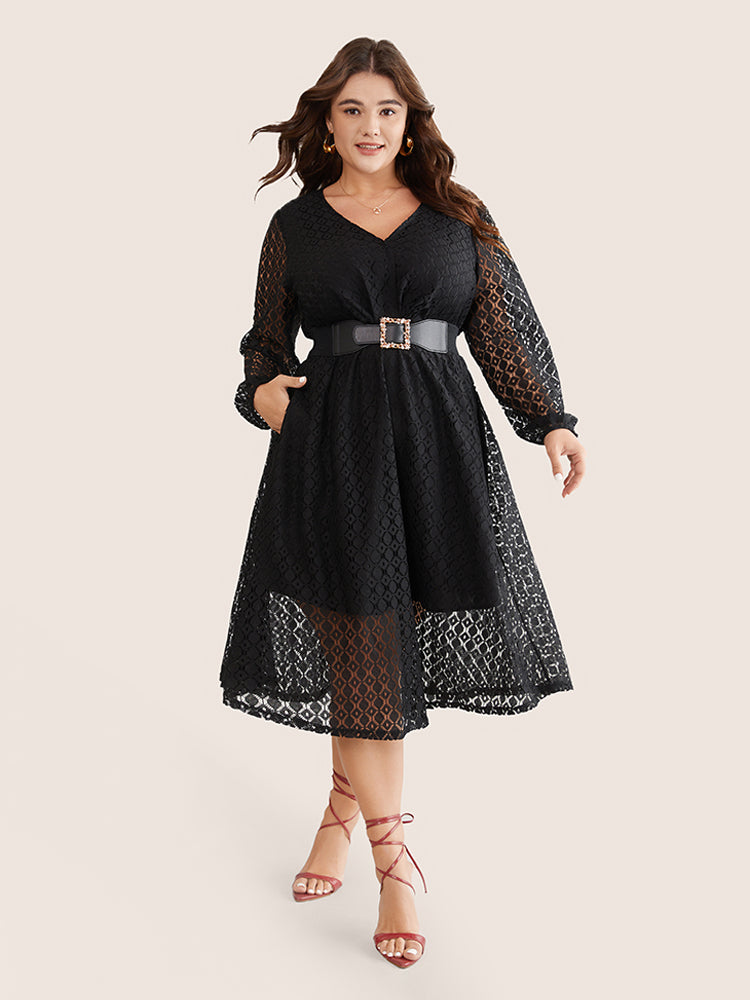 Lace Panel Overlap Collar Mesh Dress – BloomChic