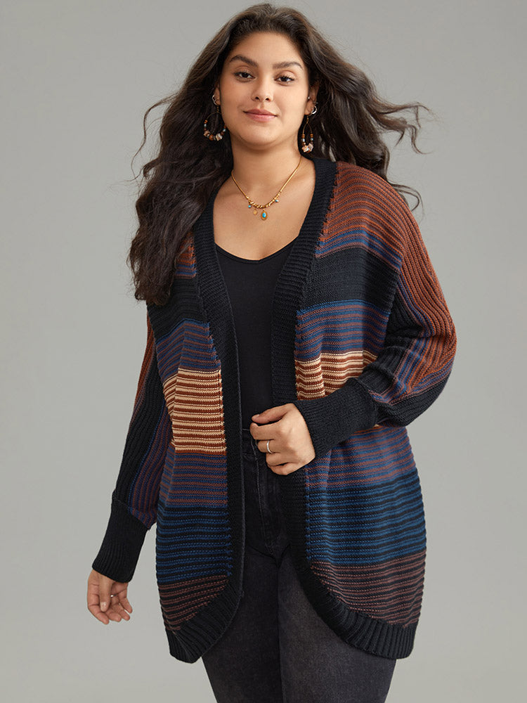 Plus Size Cardigans | Colorblock Heather Batwing Sleeve Curved Hem ...