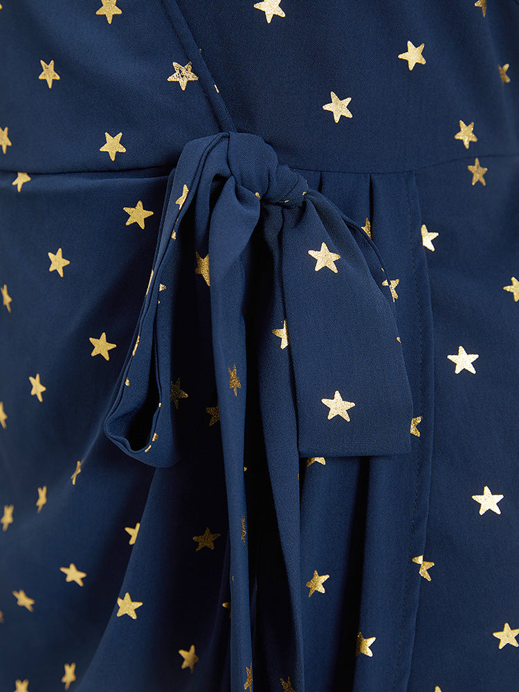 Star Wrap Ties Pocket Ruffle Sleeve Dress – BloomChic