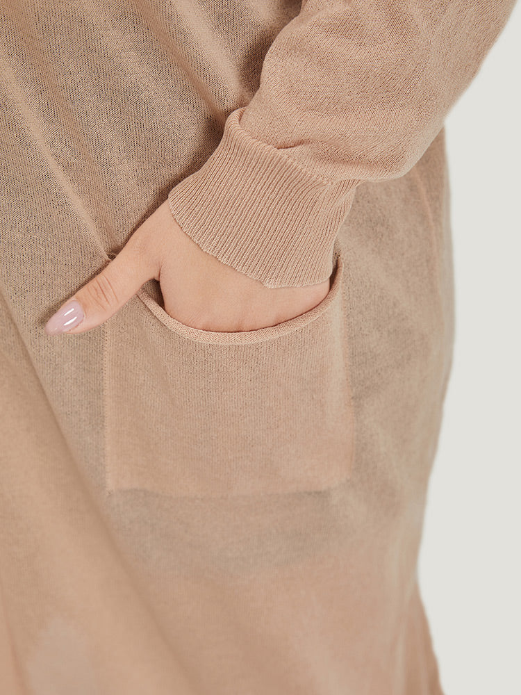 Solid Patched Pocket Open Front Breathable Maxi Cardigan – BloomChic
