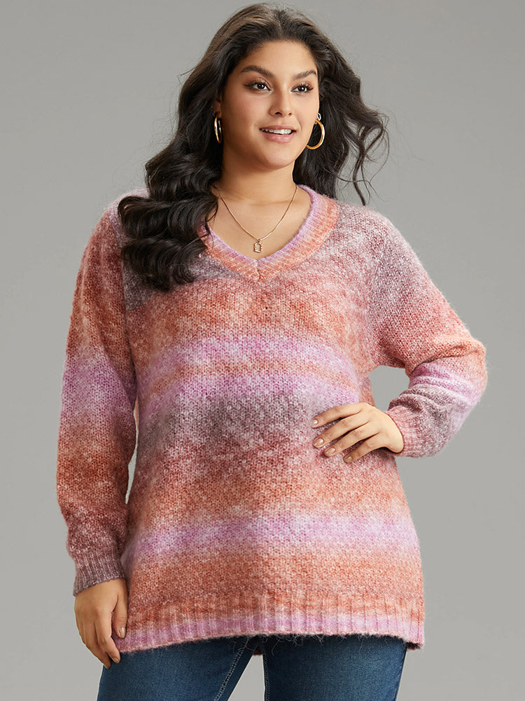 Plus Size Pullovers | Ombre Heather V Neck Pullover | BloomChic