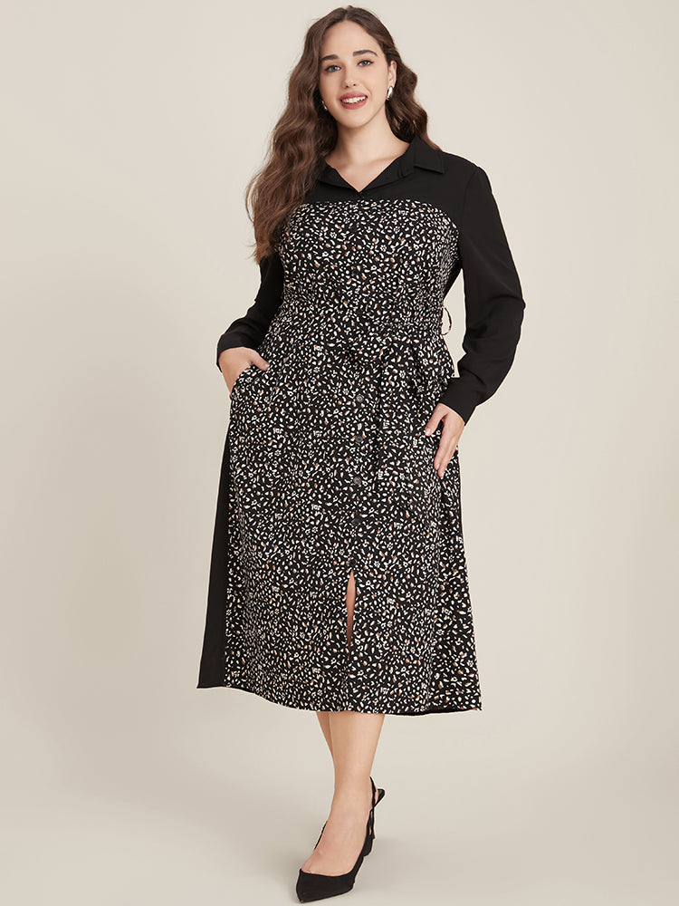 Leopard Patchwork Pocket Button Up Belted Split Dress – BloomChic