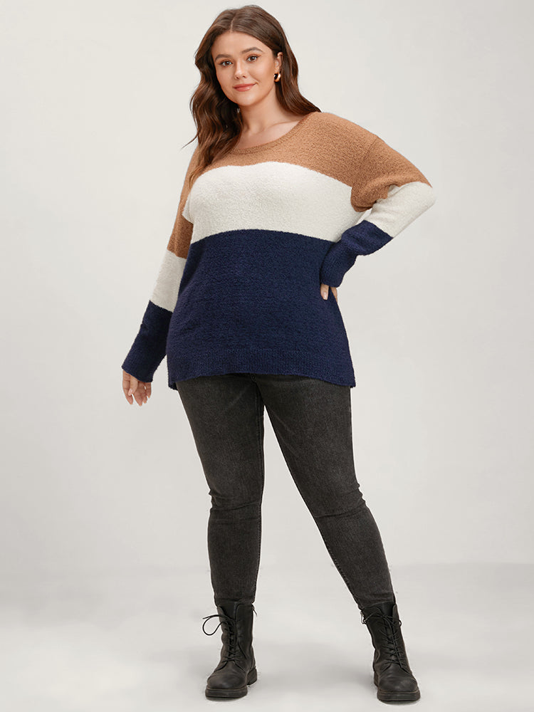 Colorblock Contrast Super Soft Knit Round Neck Knit Top – BloomChic