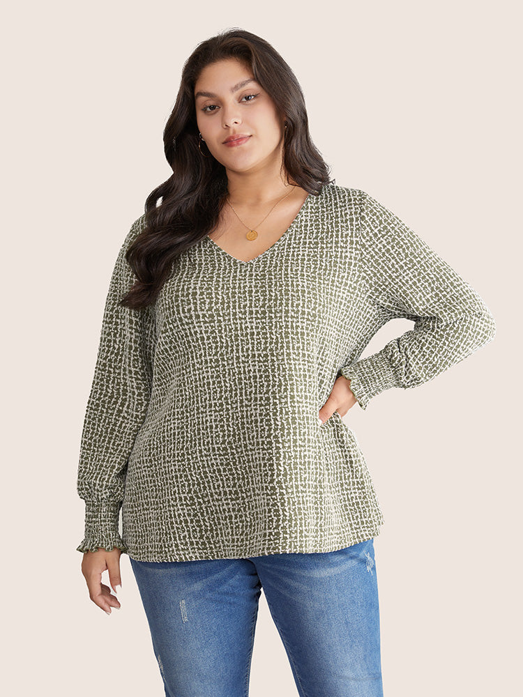 Plus Size T-shirts | Rib Knit Shirred Texture V Neck T-shirt | BloomChic