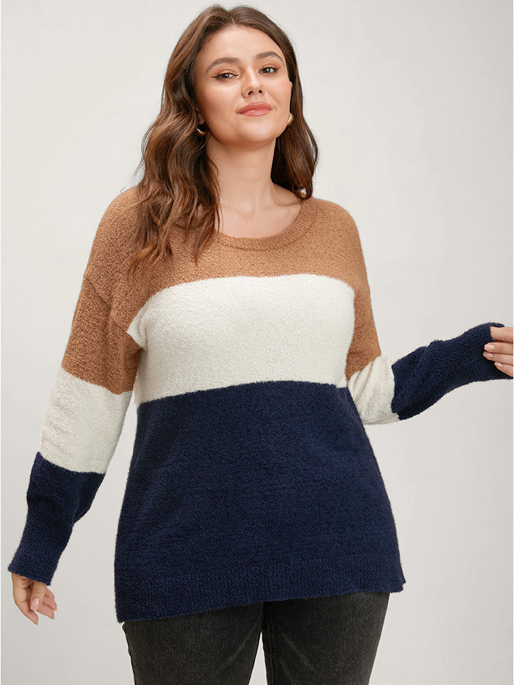 Colorblock Contrast Super Soft Knit Round Neck Knit Top – BloomChic